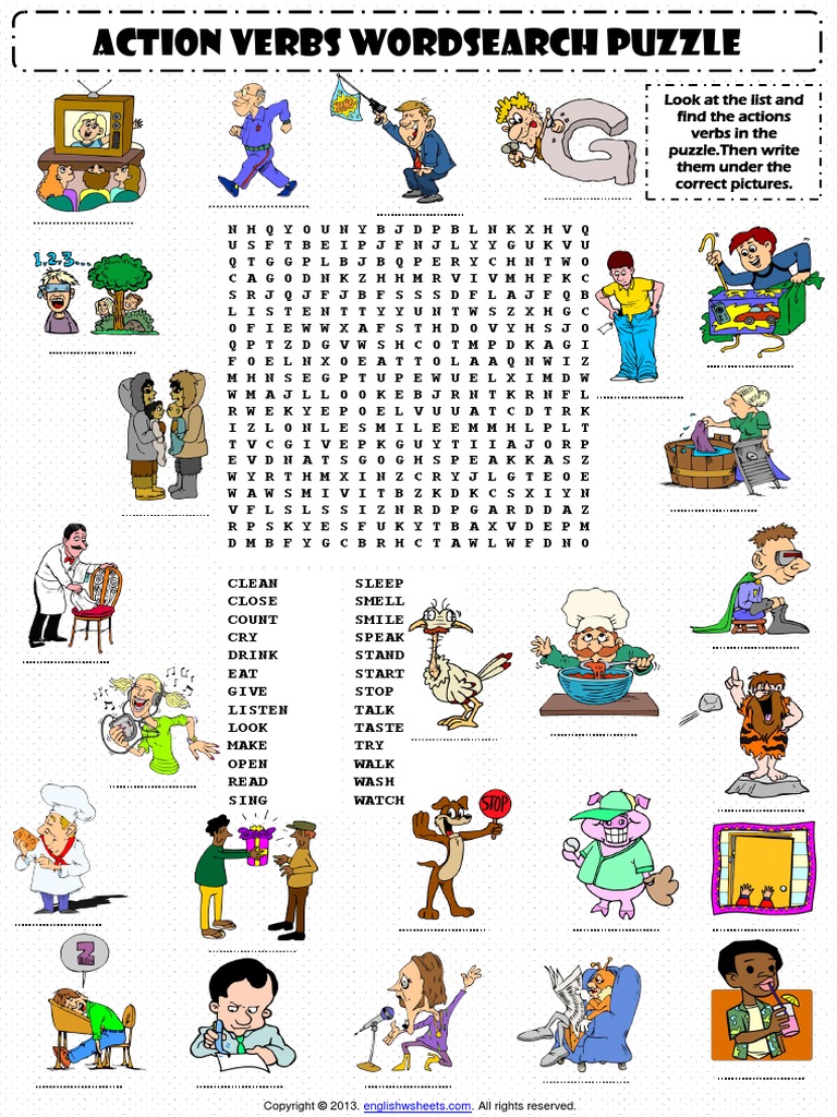 Action Verbs 1 Vocabulary Worksheet Wordsearch Puzzle | PDF | Word ...