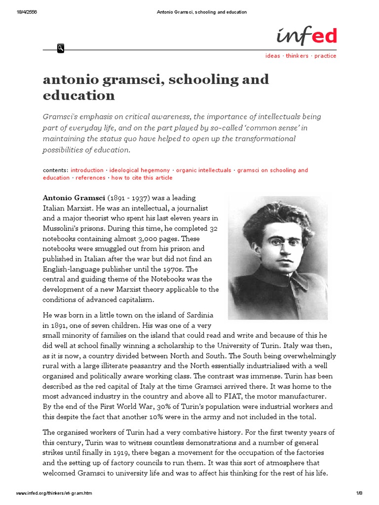 Antonio Gramsci, Schooling and Education | PDF | Antonio Gramsci ...