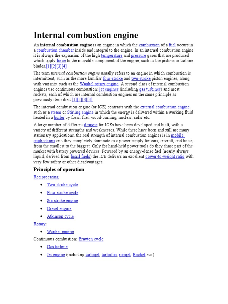 Internal Combustion Engine: Principles of Operation | PDF | Internal ...