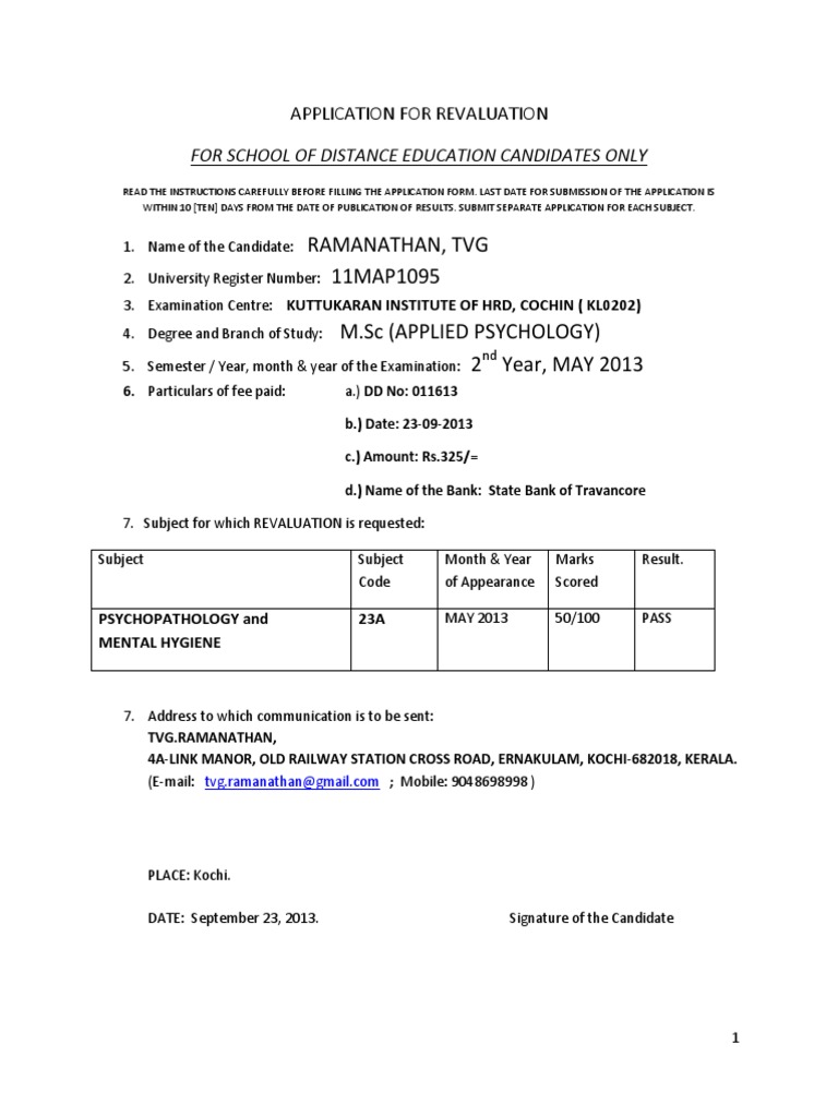 Bu Sde Application For Revaluation | Download Free PDF | Kerala | Health Care