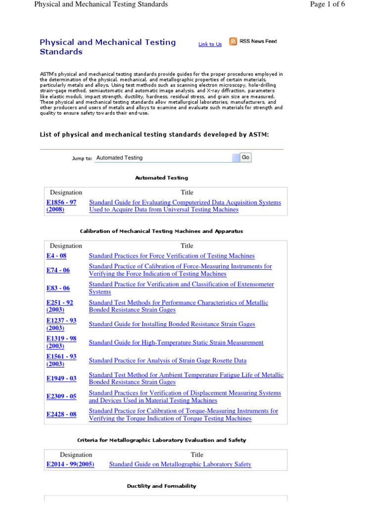Mechanical Testing Standards | PDF | Hardness | Ductility