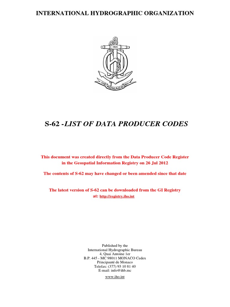 S-62 - List of Data Producer Codes | PDF | Hydrography | Geography