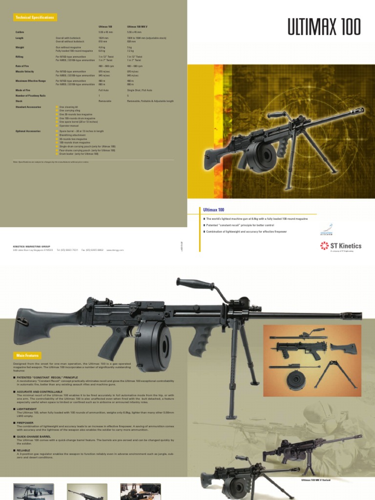 Ultimax 100 Fact Sheet | PDF | Magazine (Firearms) | Machine Gun