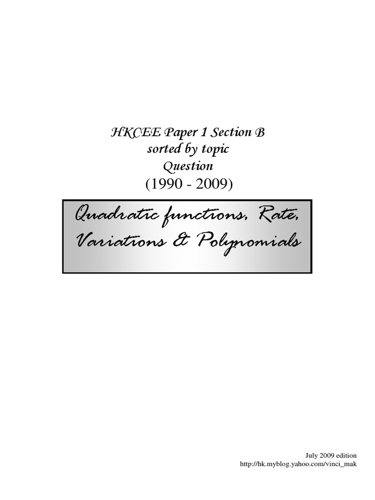 Quadratic Functions Rate Variations Polynomials Q | PDF | Teaching ...
