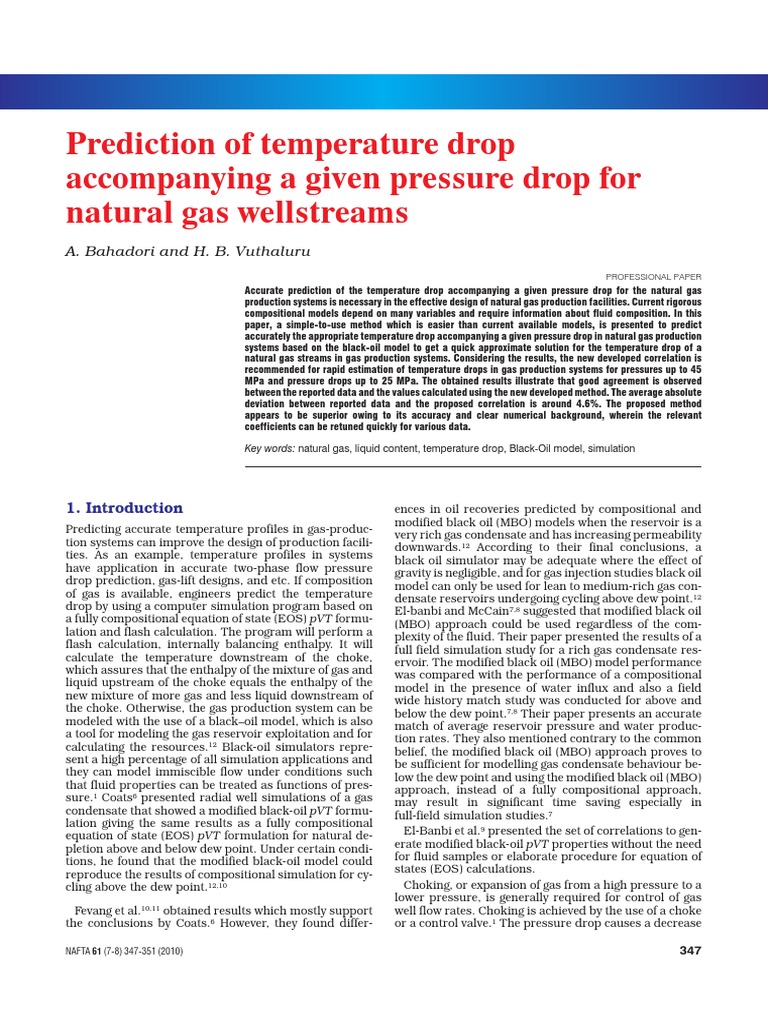Prediction of Temperature Drop Accompanying A Given Pressure Drop For ...