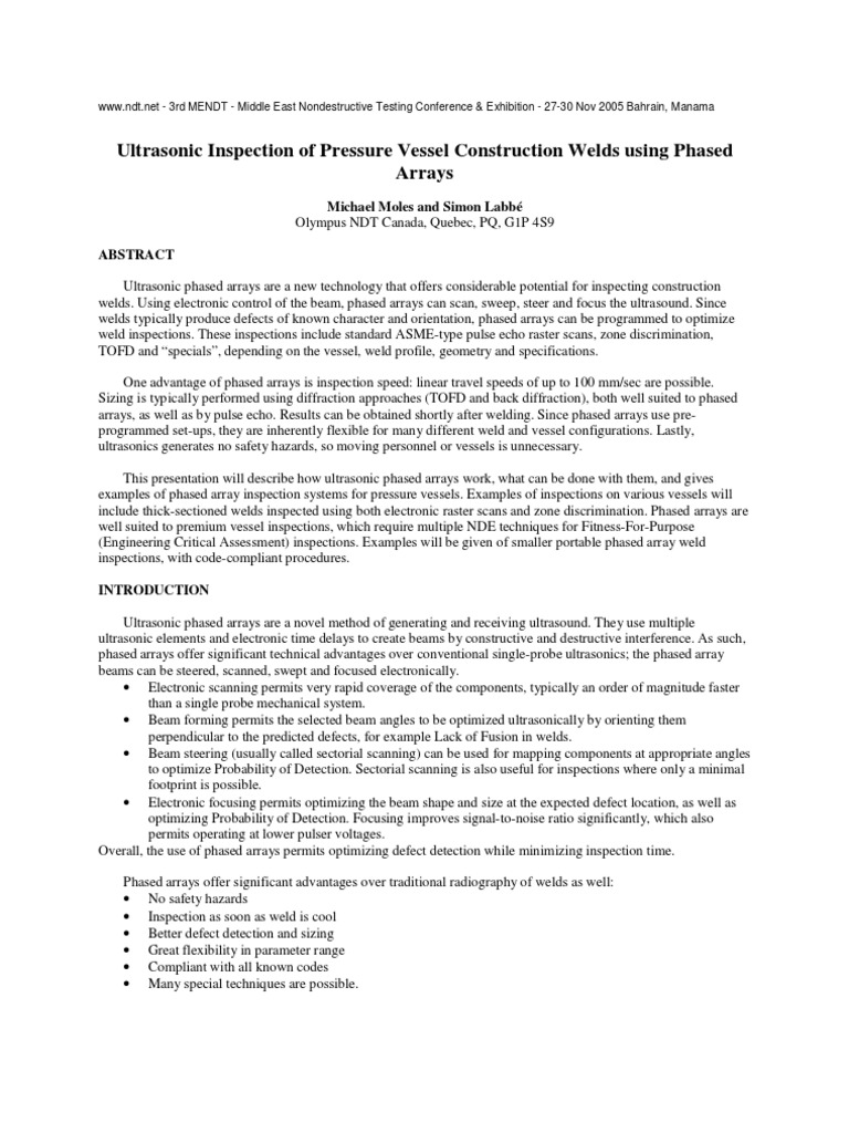Ultrasonic Inspection of Pressure Vessel Construction Welds Using Phased Arrays | Download Free ...