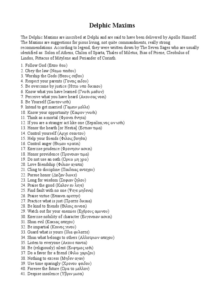 Delphic Maxims | PDF | Ancient Greek Religion | Teaching Mathematics