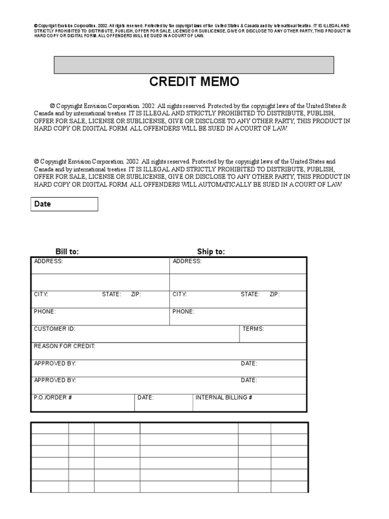 Credit Memo: Invoice Item Quantity Description Price Total | PDF