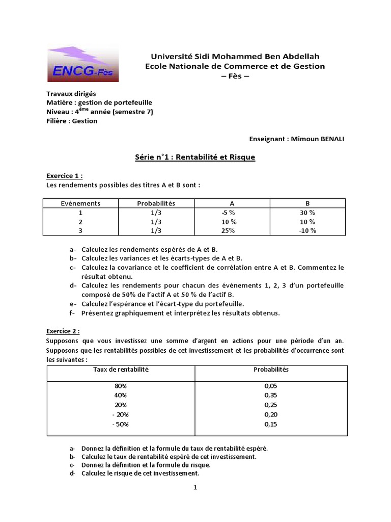 TD N°1 - Modèle de Markowitz | PDF | Écart type | Variance (mathématiques)