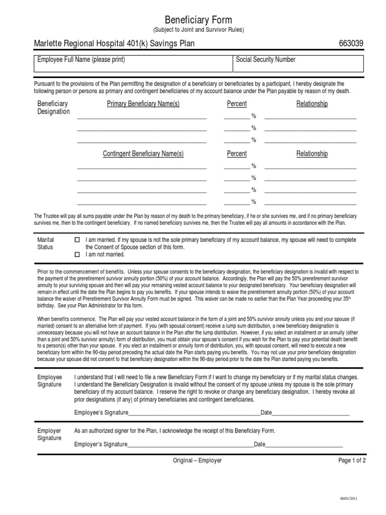 Alerus Beneficiary Designation Form | PDF | Will And Testament | Trust Law