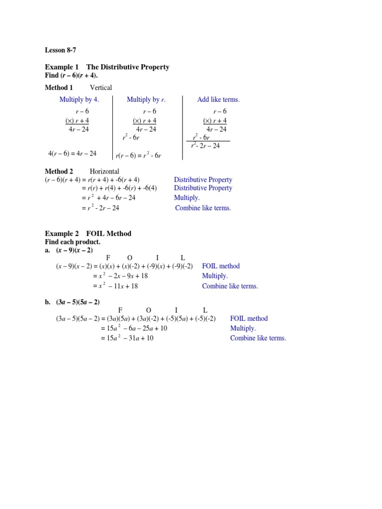 Distributive Property and FOIL Method | PDF
