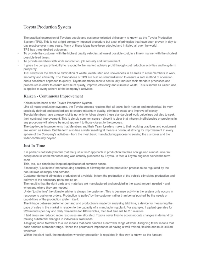 Toyota Production System | PDF | Operations Management | Production And ...