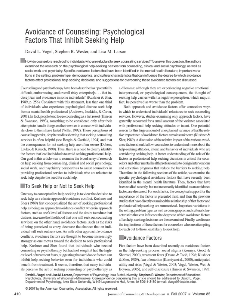 Avoidance of Counseling Psychological | PDF | Social Stigma | Psychotherapy