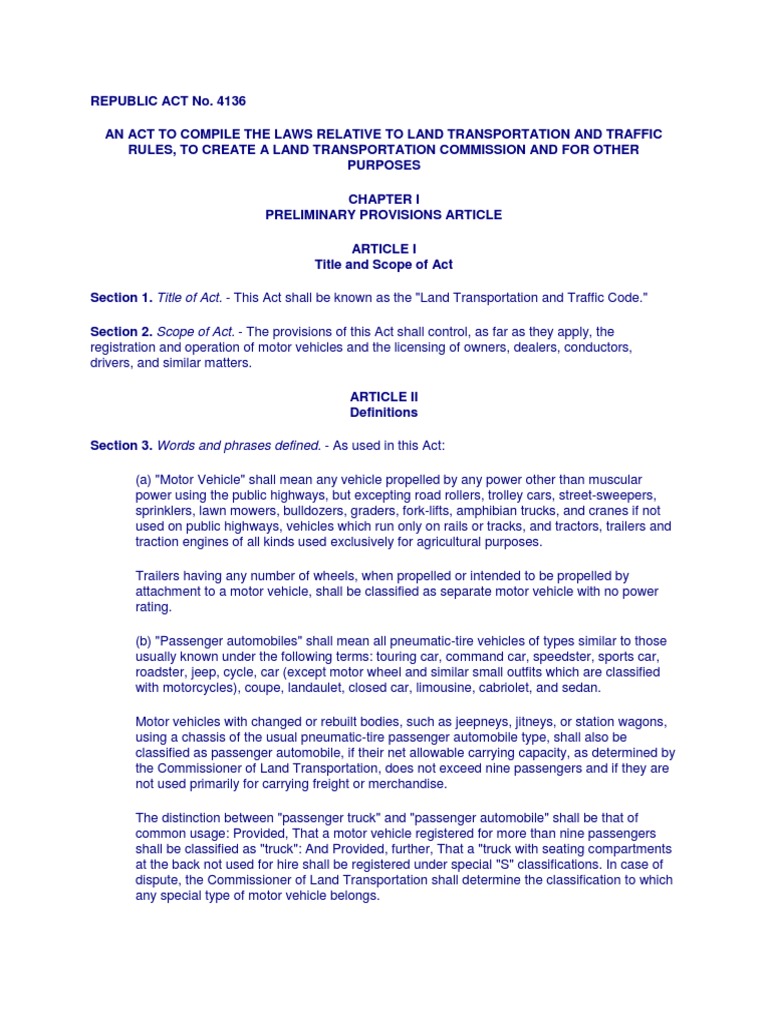 Republic Act No. 4136 | PDF | Vehicle Registration Plate | Truck