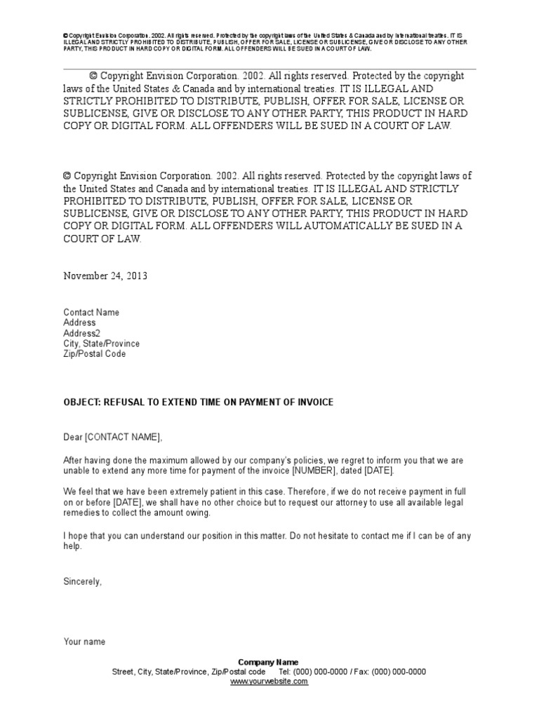 Denial To Extend Time On Payment of Invoice | PDF | All Rights Reserved ...
