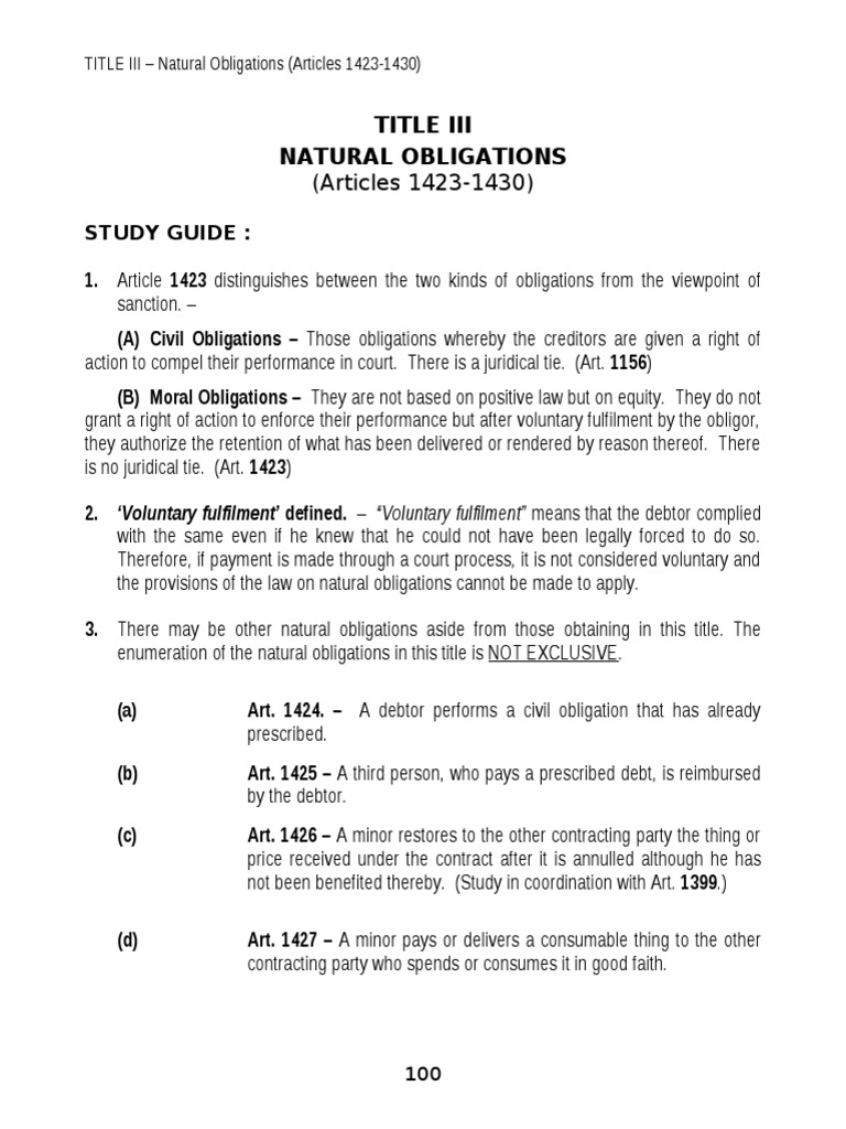 Natural Obligations (Arts. 1423-1430) | PDF