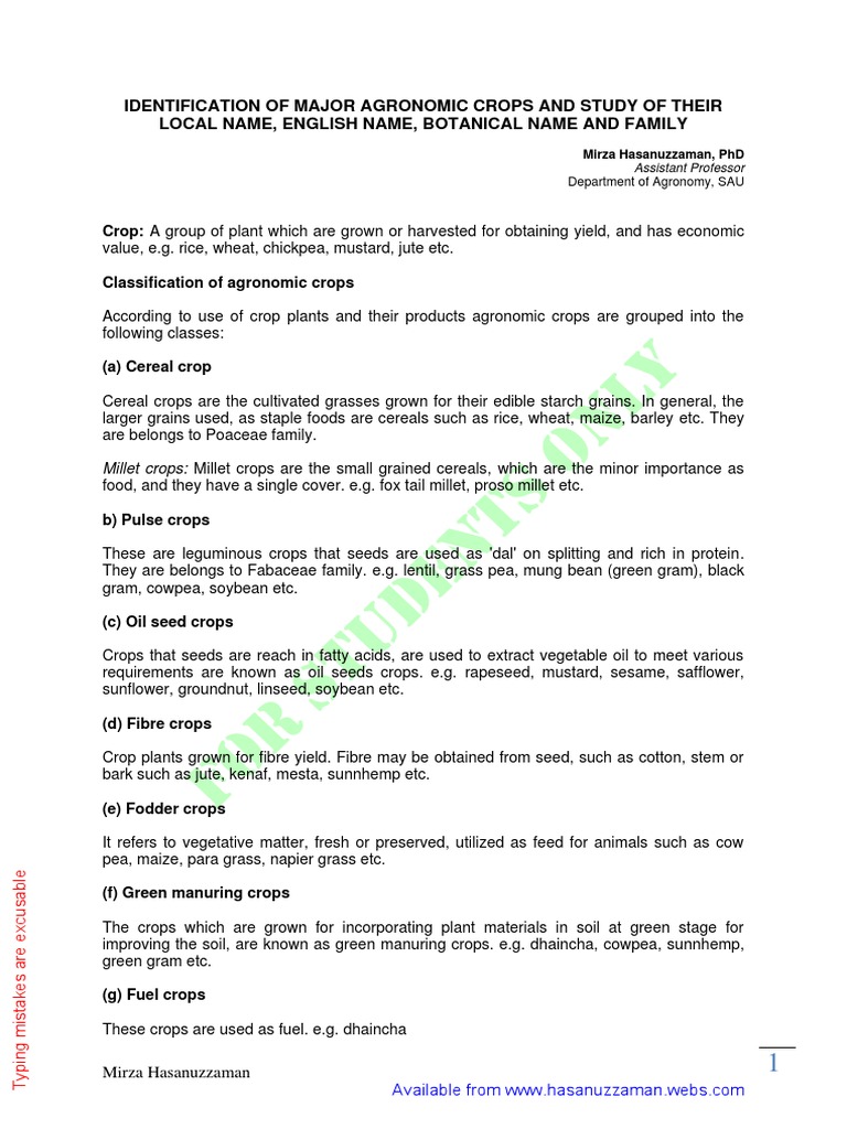 Crop Identification and Names | PDF | Legume | Bean