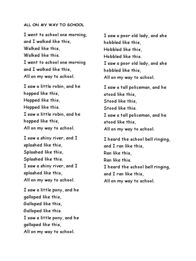 All On My Way To School | PDF