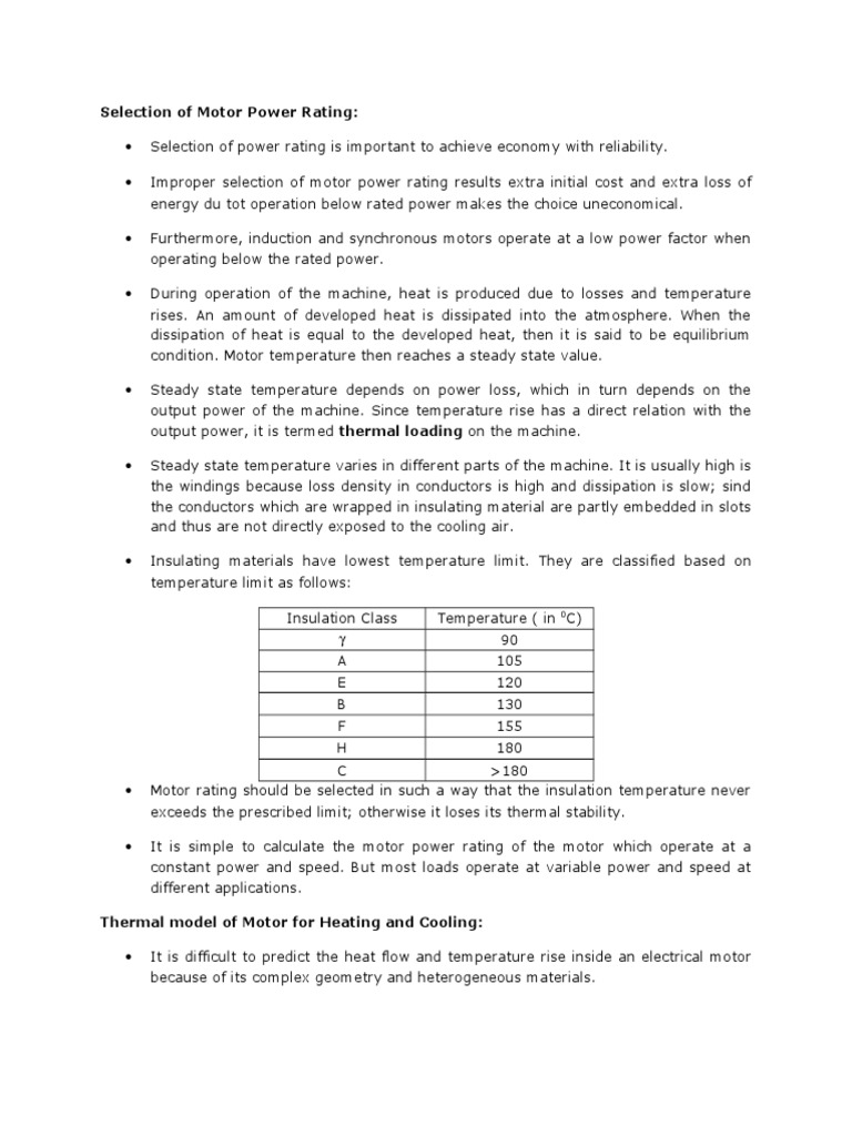 Motor Power Rating Selection Guide | PDF | Thermal Insulation | Temperature