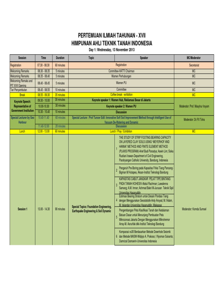 2013 PIT Schedule | Civil Engineering | Geotechnical Engineering