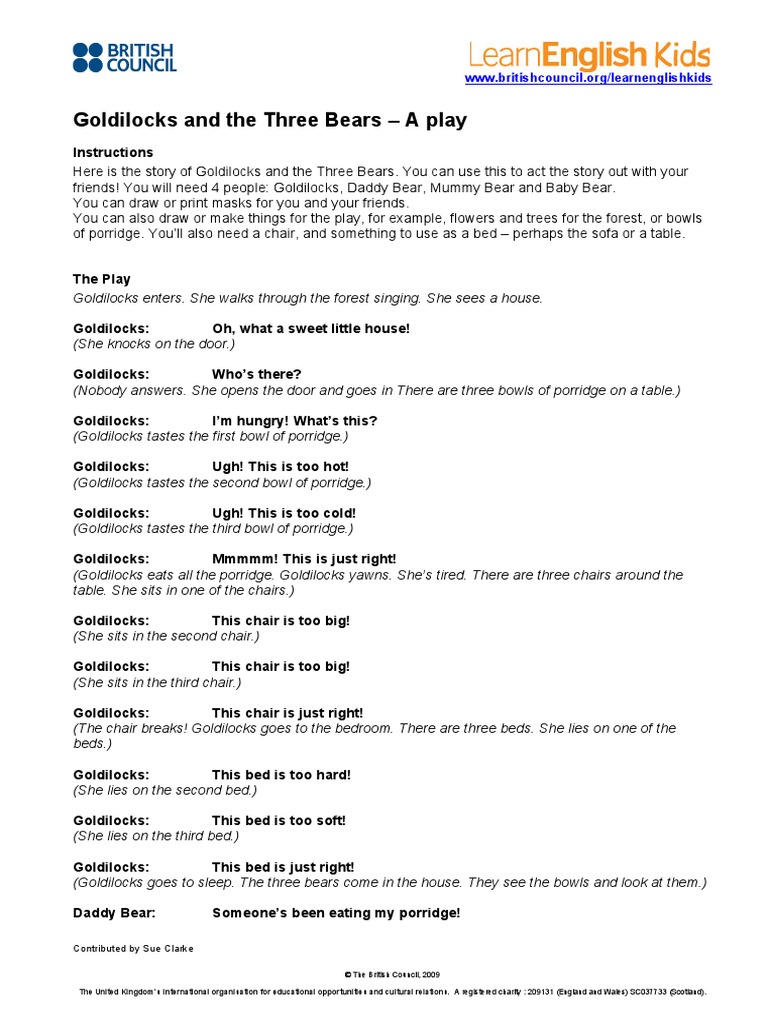 Goldilocks and The Three Bears Story For Kids | PDF | Goldilocks And ...