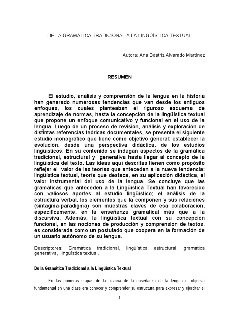 De la Gramática Tradicional a la Lingüística Textual | PDF | Gramática ...