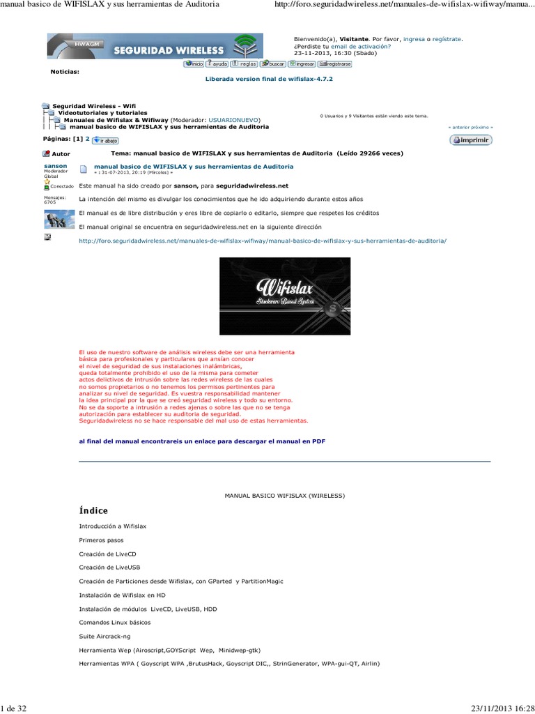 Manual Basico de WIFISLAX y Sus Herramientas de Auditoria PDF | PDF | Memoria USB | Áreas de ...