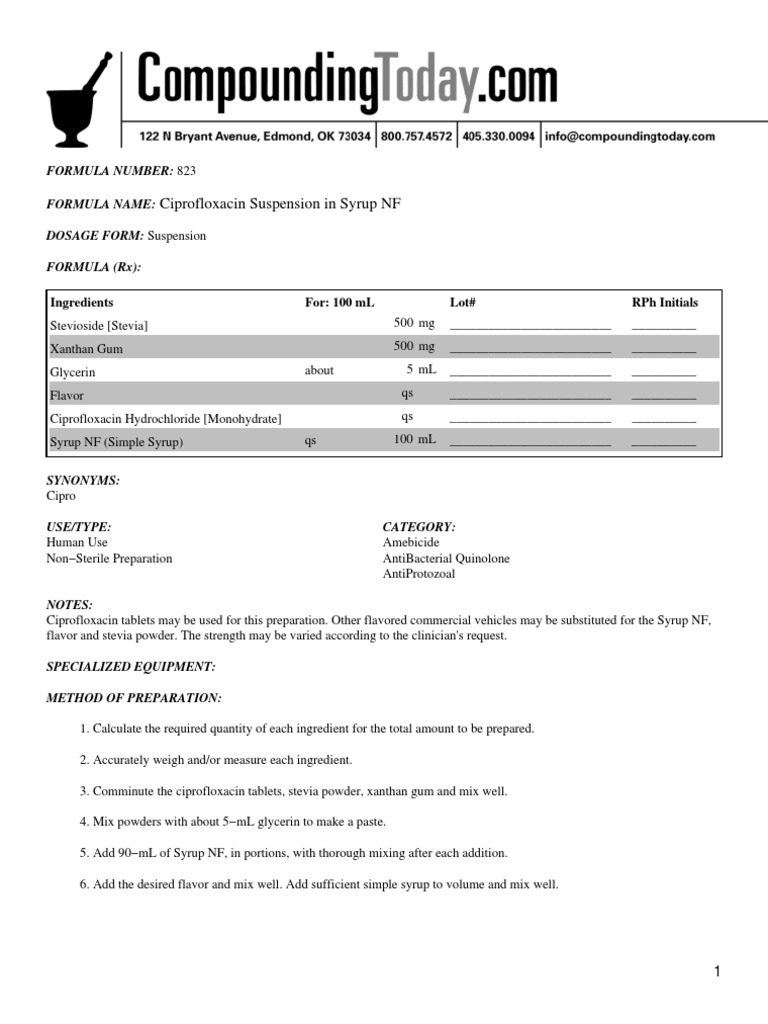 Ciprofloxacin Suspension in Syrup NF | PDF | Tablet (Pharmacy) | Pharmacy