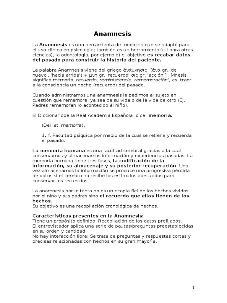 Anamnesis: Guía para Psicólogos y Médicos | PDF | Memoria | Medicina