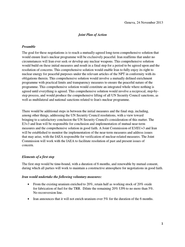 Joint Plan of Action, Geneva, 24 November 2013 | PDF