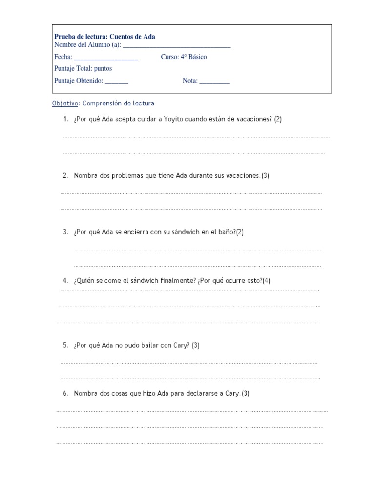 Prueba Cuentos de Ada | PDF