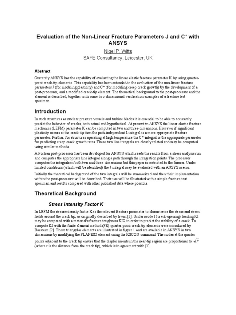 Evaluation of The Non-Linear Fracture Parameters J and C With ANSYS | PDF | Fracture Mechanics ...