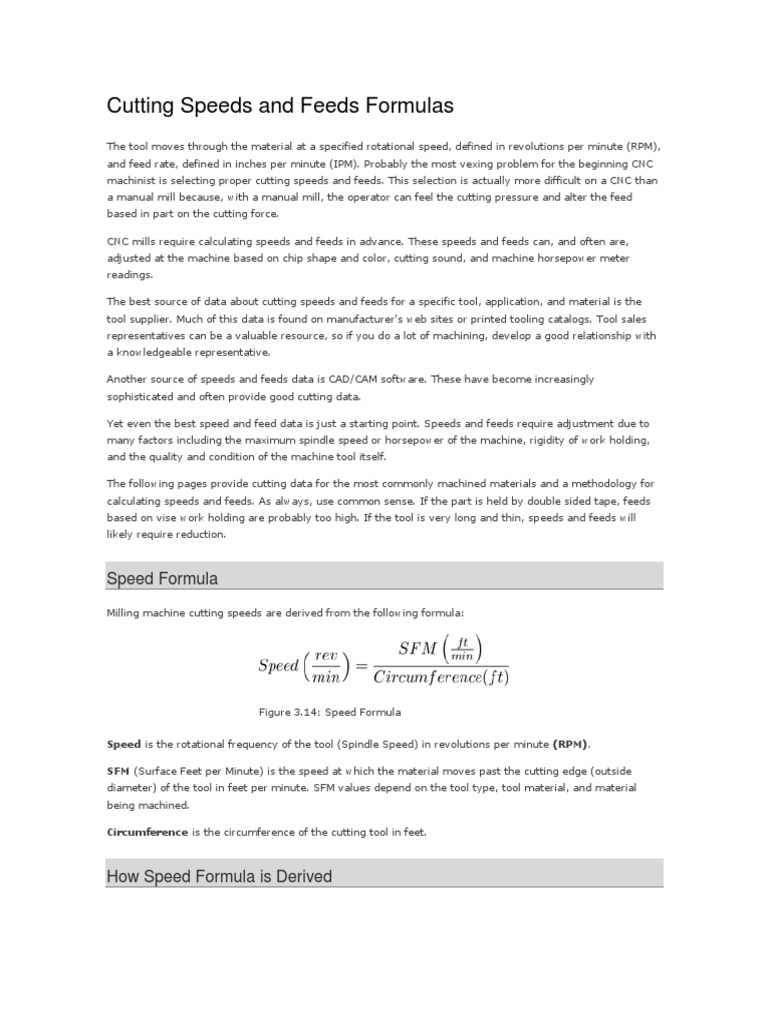 Cutting Speeds and Feeds Formulas | PDF | Machining | Metalworking