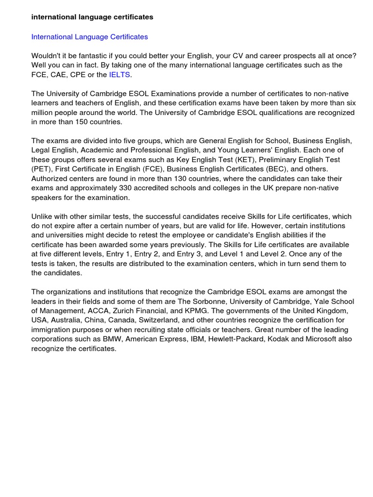 International Language Certificates | PDF
