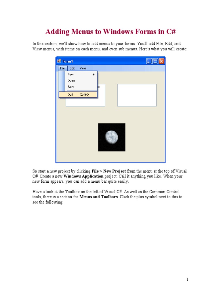 5 C# .NET Add Menus To Your Forms | PDF | Menu (Computing) | System Software