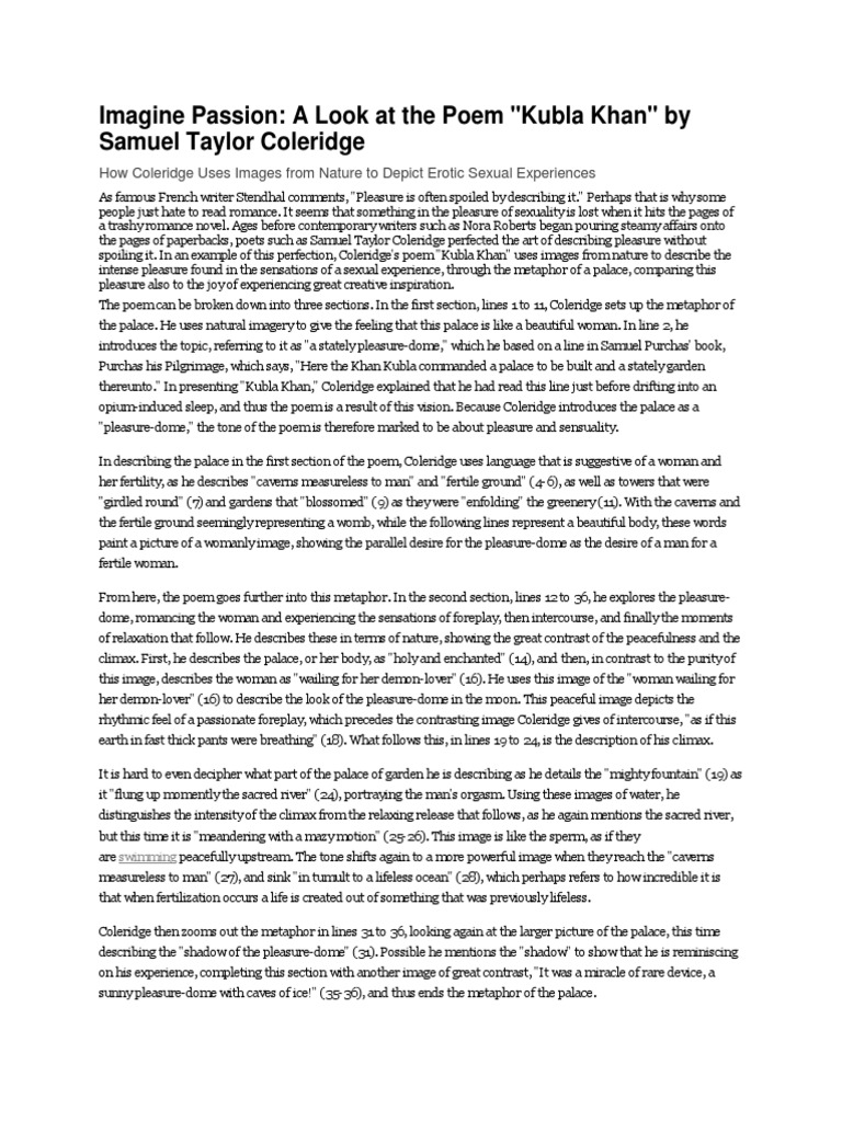 Kubla Khan | PDF | Samuel Taylor Coleridge | Orgasm
