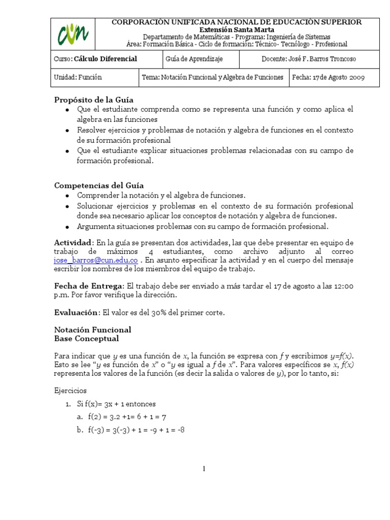 Guia de Notación Funcional y Algebra de Funciones | PDF | Precios | Álgebra