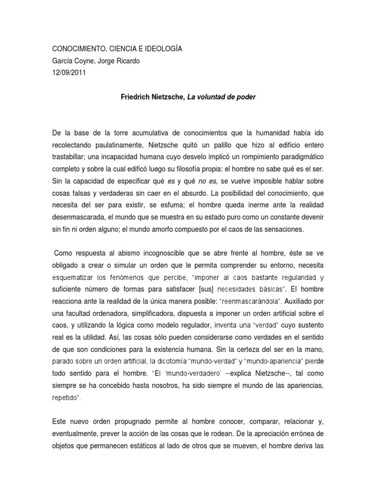 Nietzsche, La Voluntad de Poder | PDF | Existencia | Filosofía