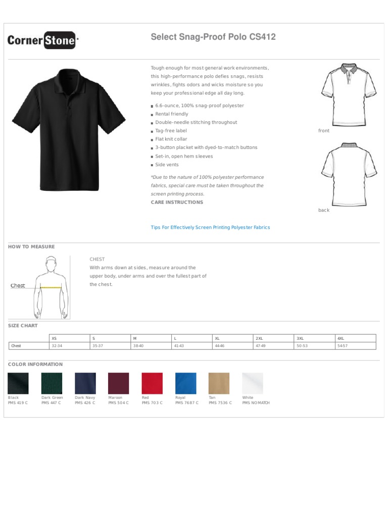 Snag-Proof Polo Sizing & Care Guide | PDF