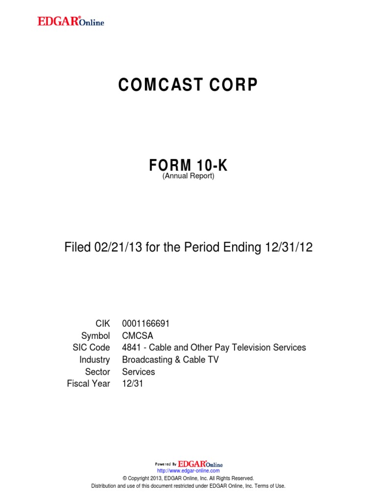Comcast 10 K | PDF | Video On Demand | Nbc Universal