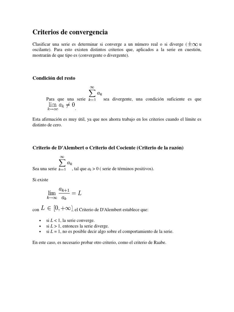 Series Criterios de Convergencia | PDF | Cálculo | Análisis matemático