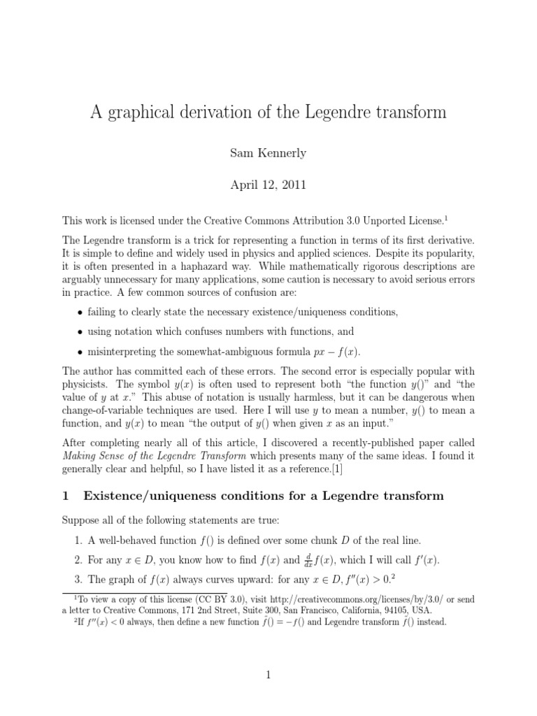 A Graphical Derivation of The Legendre Transform: Sam Kennerly April 12 ...