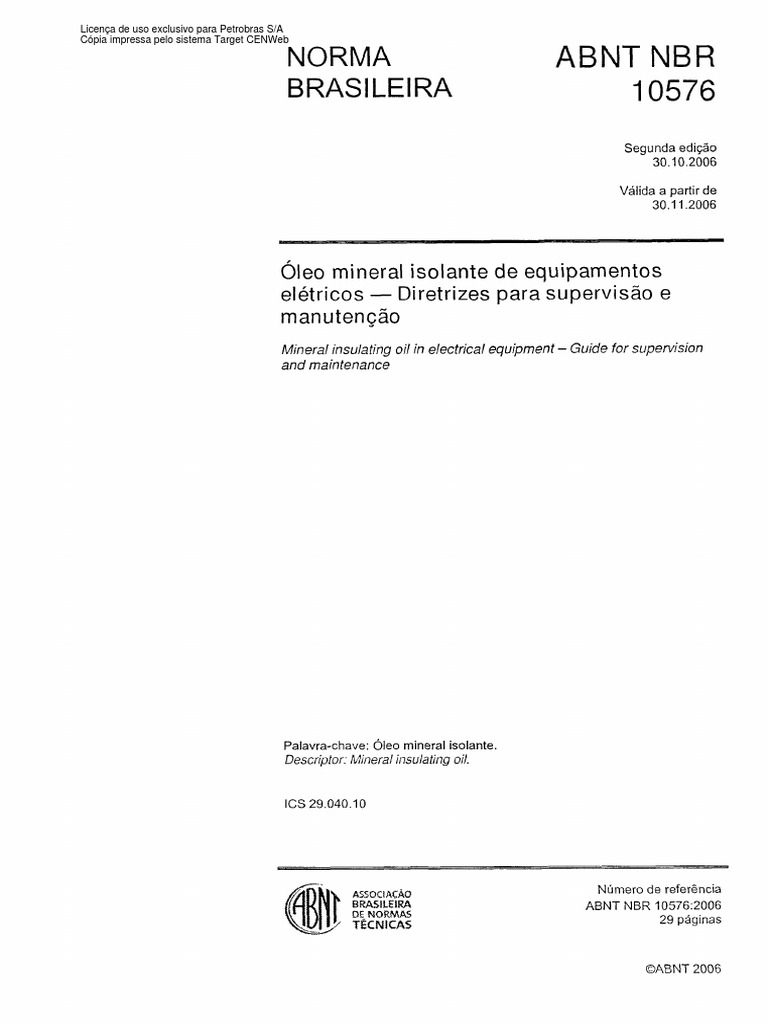 NBR 10576 - 2006 - Óleo Mineral Isolante de Equipamentos Eletricos ...