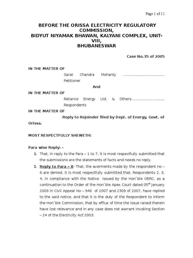 Draft Rejoinder To Govt of Orissa Reply-Ver2 (1) (1) .0 From Piyus ...