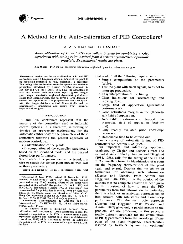 A Method For The Auto-Calibration of PID Controllers | PDF | Control Theory | Applied Mathematics
