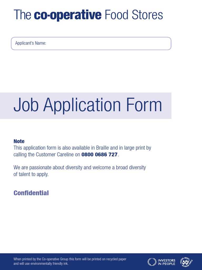 Co-Operative Job Application Food | PDF | Diversity (Business) | Employment