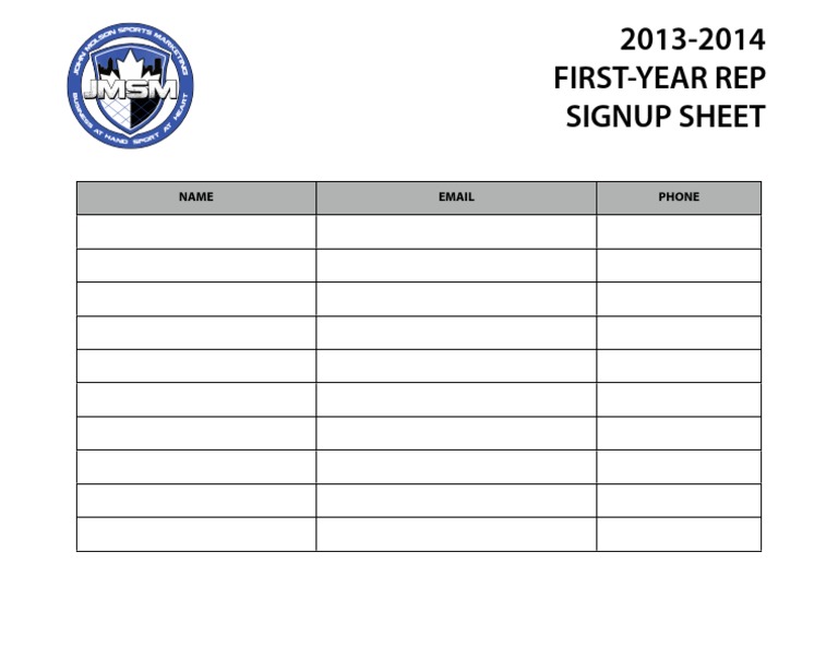 2013-2014 First-Year Rep Signup Sheet: Name Email Phone | PDF