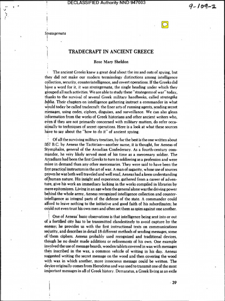 Tradecraft Ancient Greece | PDF | Espionage | Cryptography