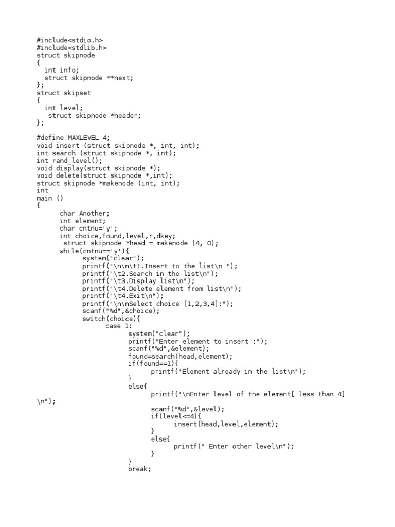 Skip List | PDF | C++ | Software Development