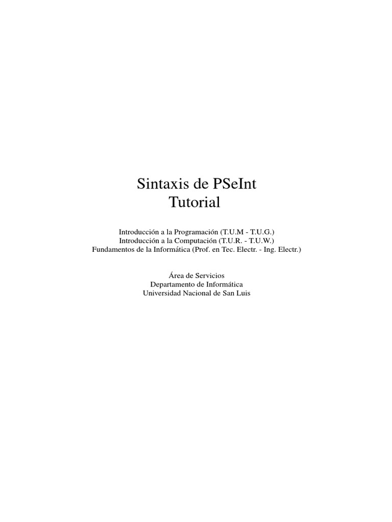 Tutorial - Sintaxis de PSeInt | PDF | Lenguaje de programación | Algoritmos